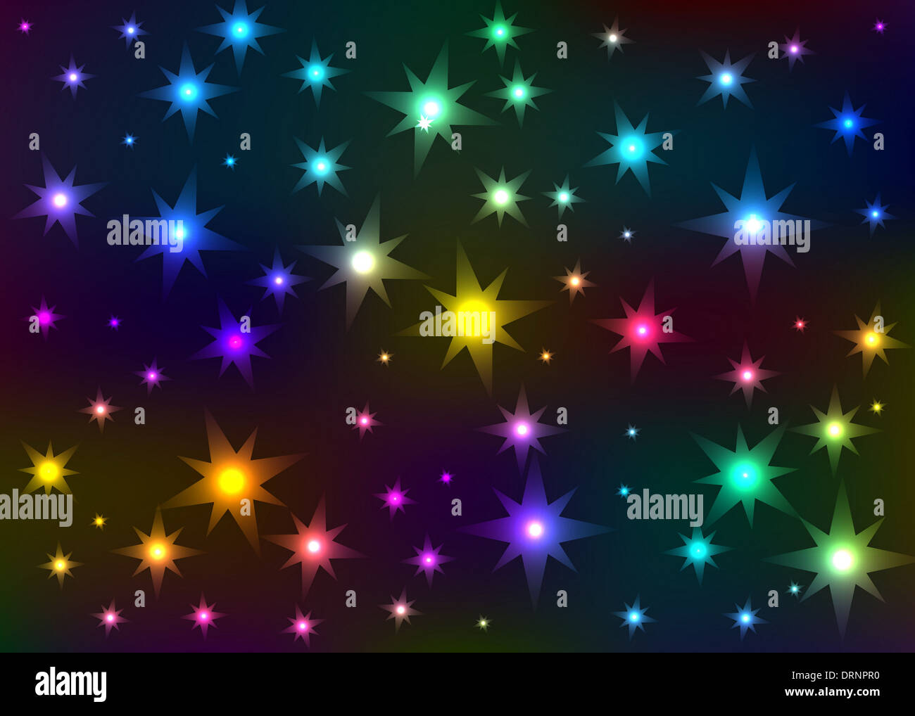 Multi-coloured abstract stars on a black background Stock Photo - Alamy