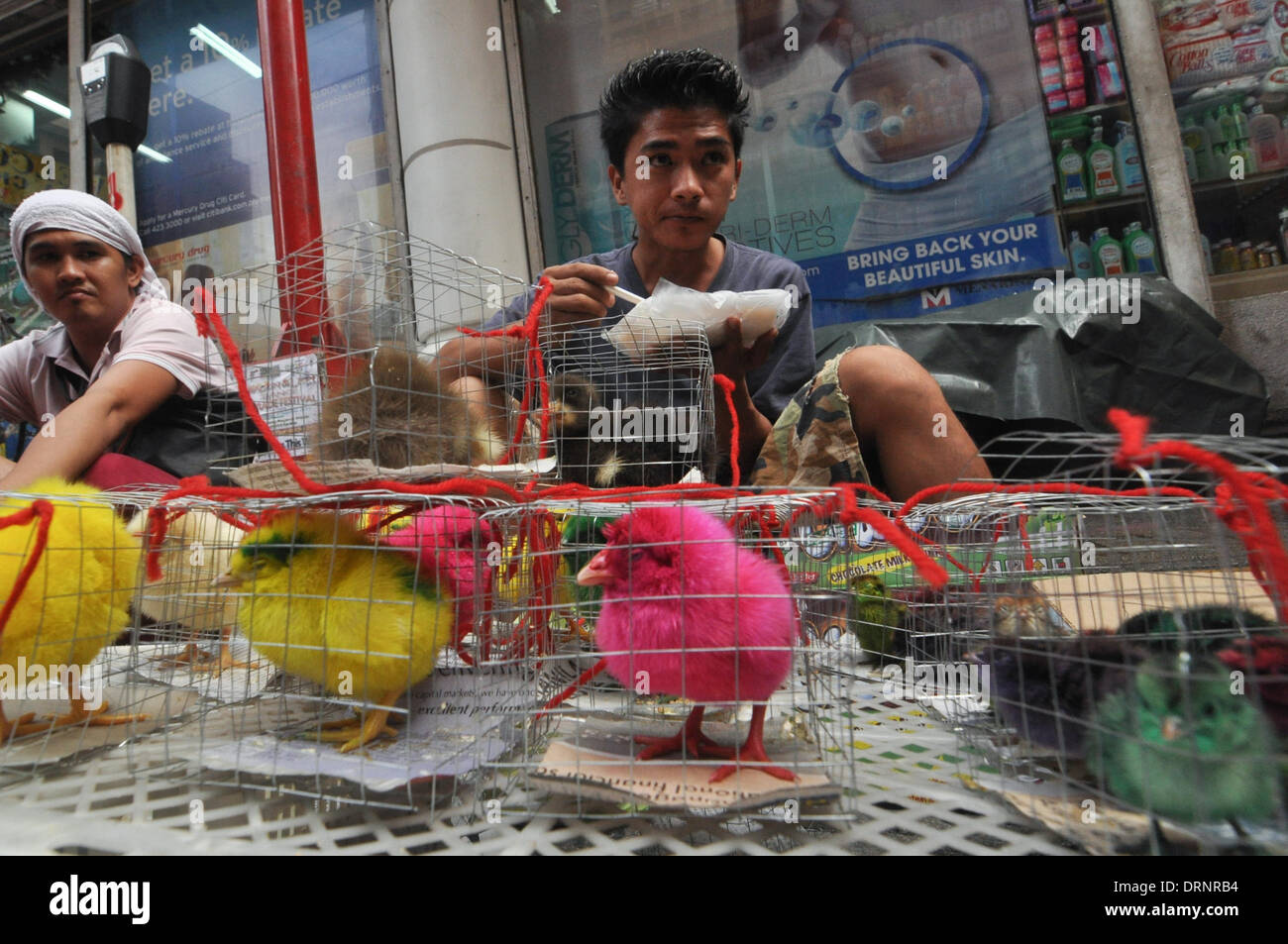 Manila, Philippines. 30th Jan, 2014. A street vendor sells artificially ...