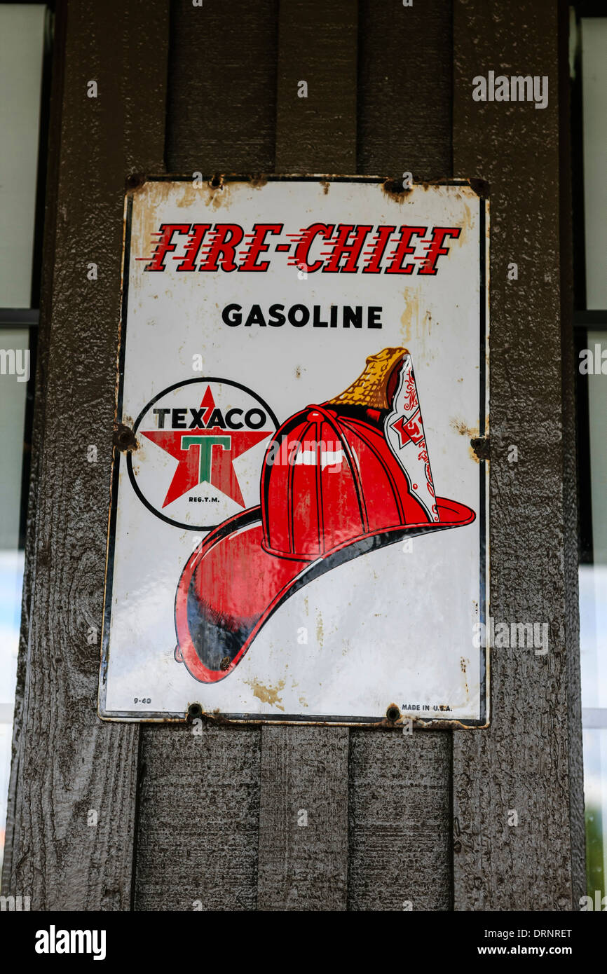 Old fashioned sign for Fire-Chief Gasoline from Texaco Stock Photo - Alamy