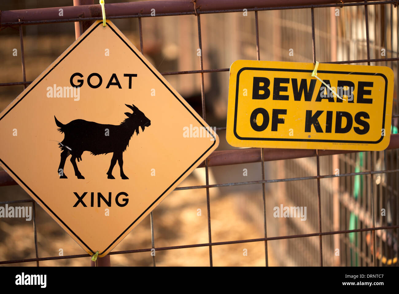 Signs reading 'Goat Xing' and 'Beware of the kids' in Waxahachie,Texas ...