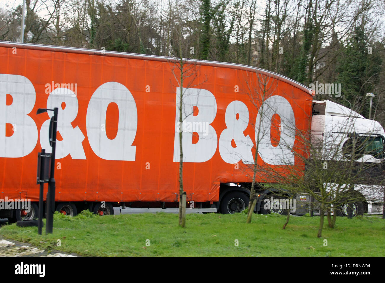 A truck traveling around a roundabout in Coulsdon, Surrey, England ...