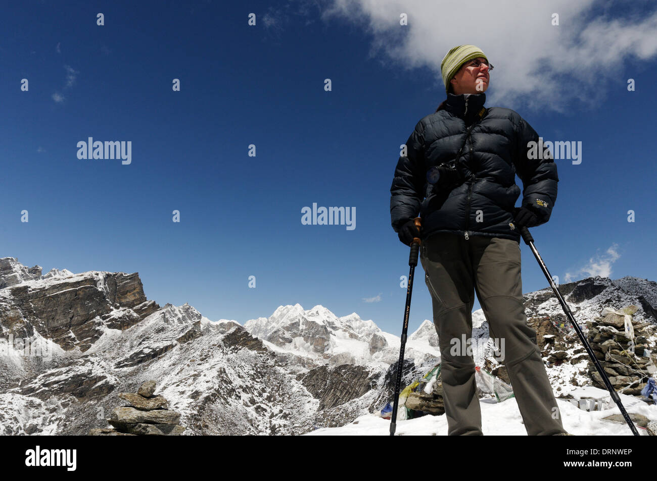 A lady trekker on the summit of Gokyo Ri, nepal himalaya Stock Photo ...