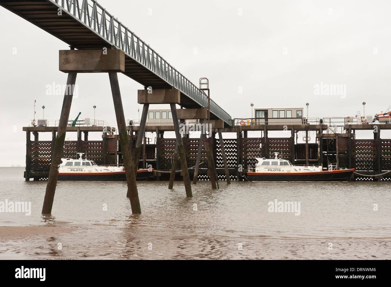 Moored Pilot boats at the RNLI lifeboat station at Spurn Point ...