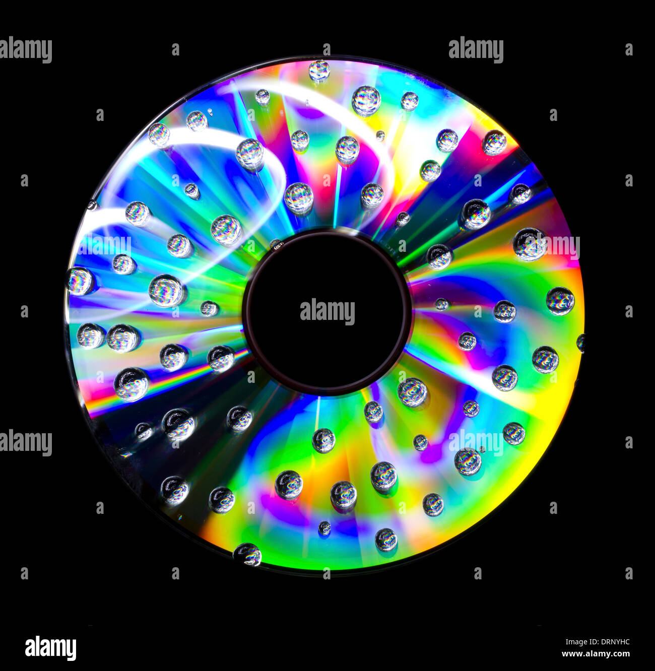 Abstract disc with water droplets isolated on black background Stock ...