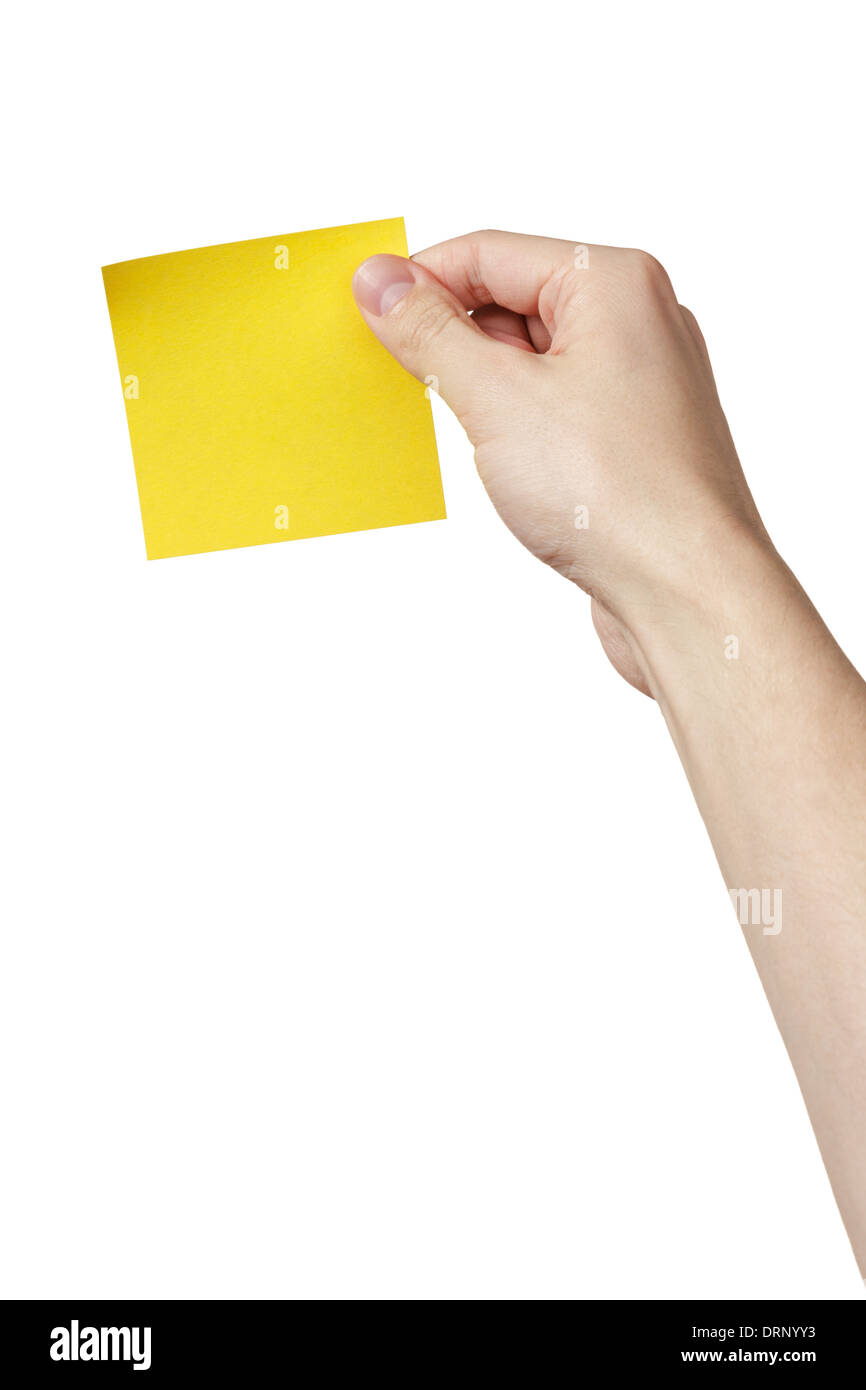 adult man hand holding sticky note, isolated on white Stock Photo - Alamy