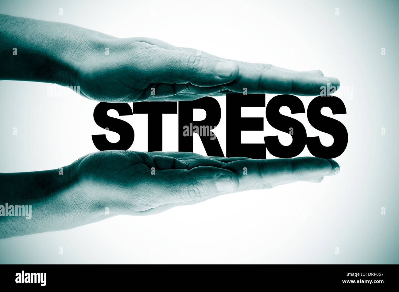 man hands pressing the word stress in black and white Stock Photo - Alamy