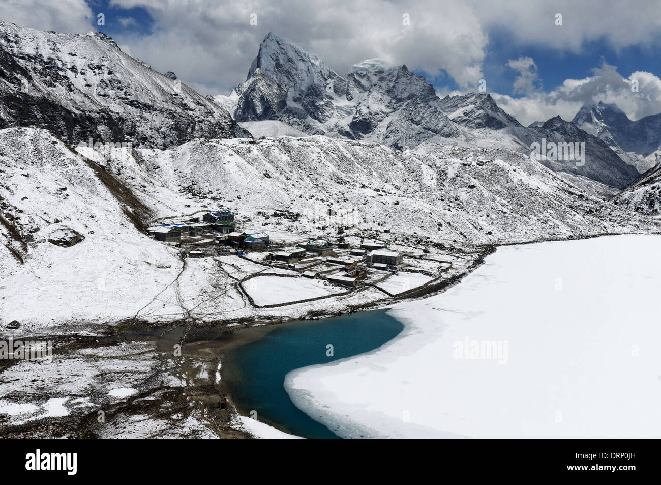 The village of Gokyo with the Gokyo Lakes and Cholatse as seen from ...
