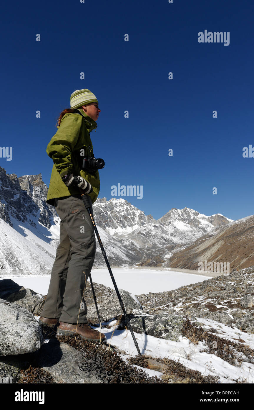 A lady trekker beside Gokyo Lake, Nepal Himalaya Stock Photo - Alamy