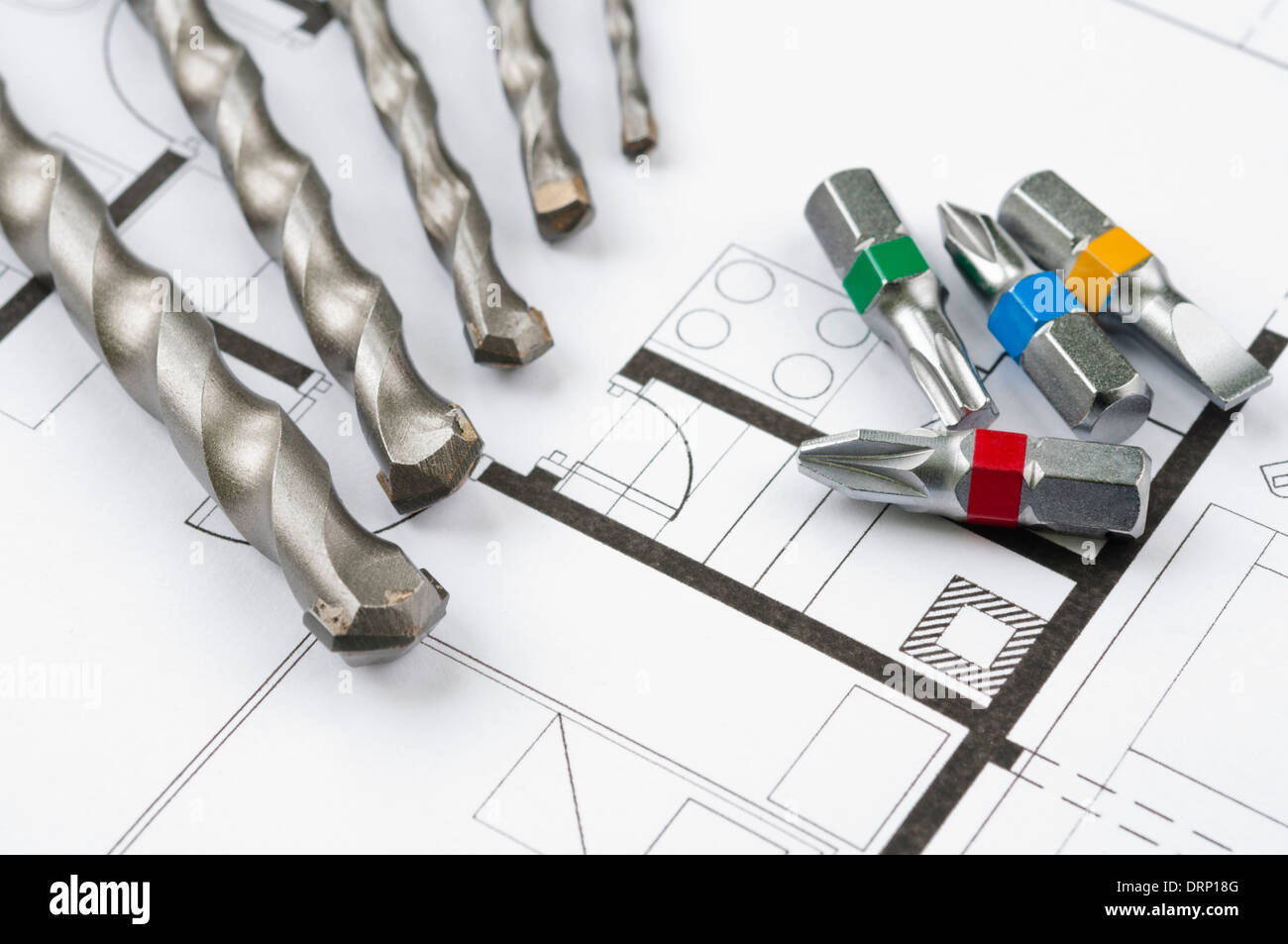 Building plan with selection of construction tools Stock Photo - Alamy