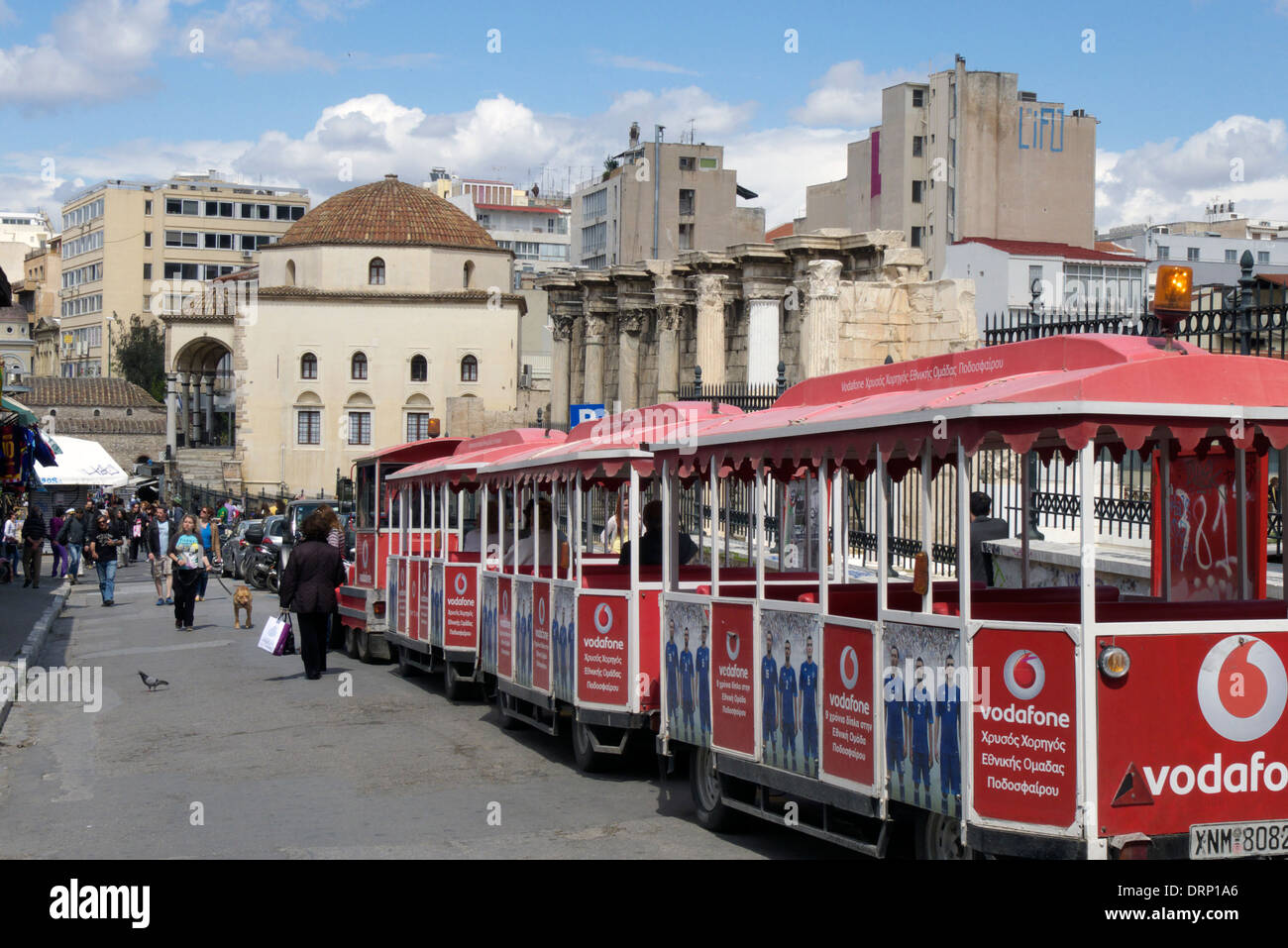 greece attica athens tourist mini train in front of the archaeological ...