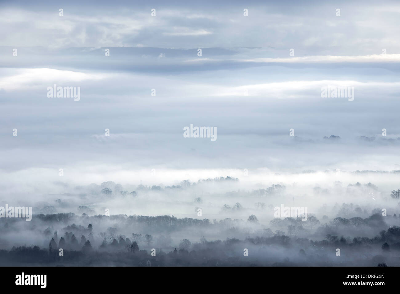 Early morning mist over Herefordshire and the distant Welsh Black ...