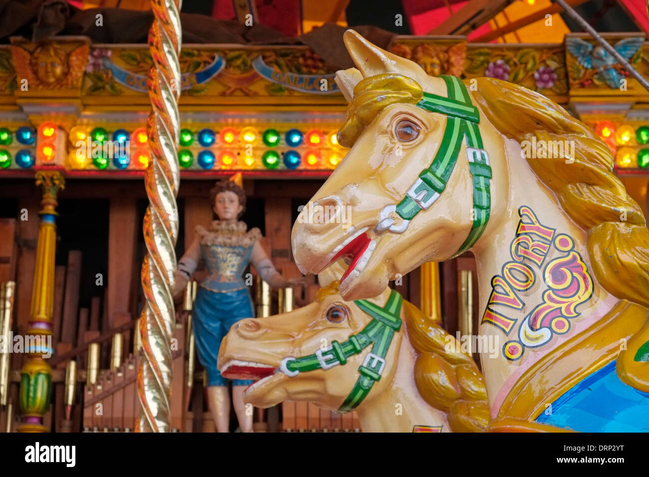 'Flying Horses' on a carousel at the Newark Showground, Newark-on-Trent ...