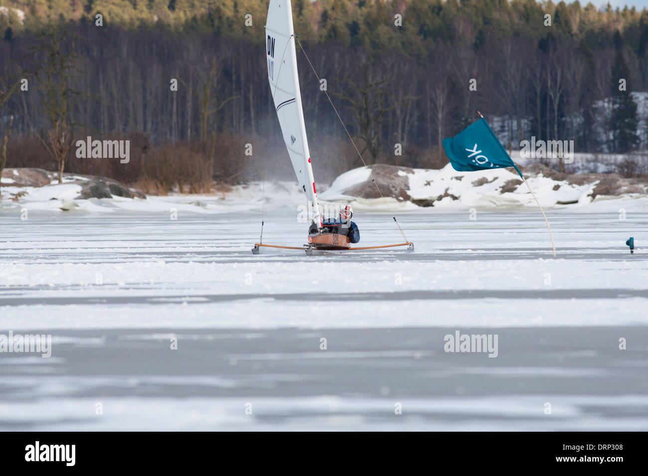 Ice yachting on a Swedish lake Stock Photo - Alamy