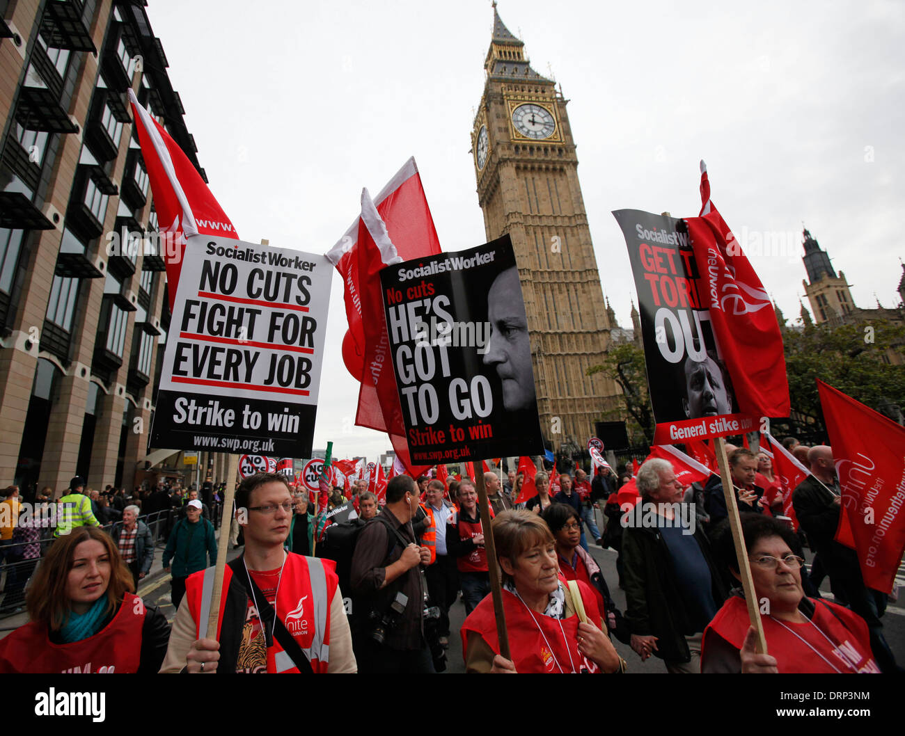 Trade unions members participating in a TUC march in protest against ...