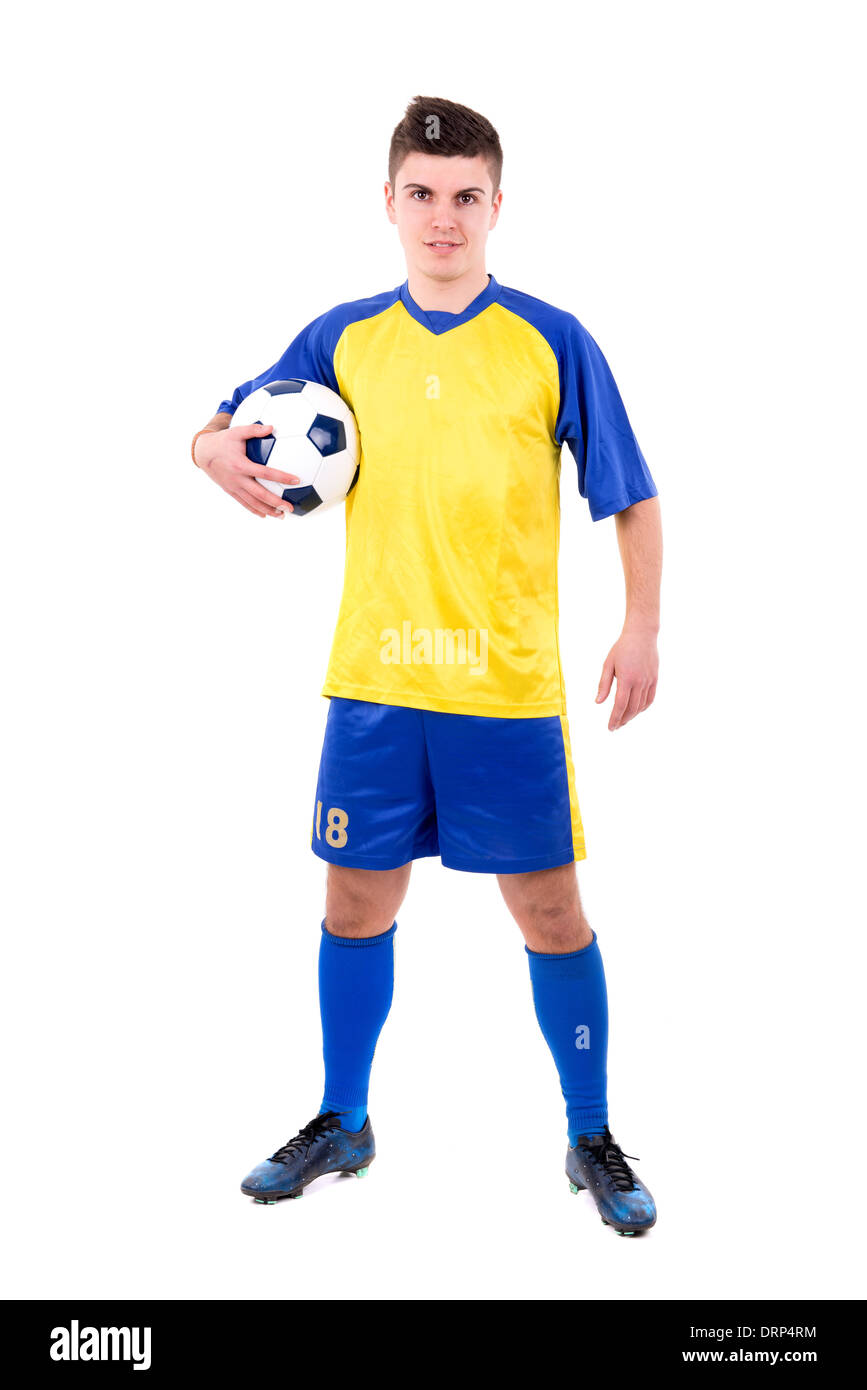 Football player with a ball isolated in white Stock Photo - Alamy