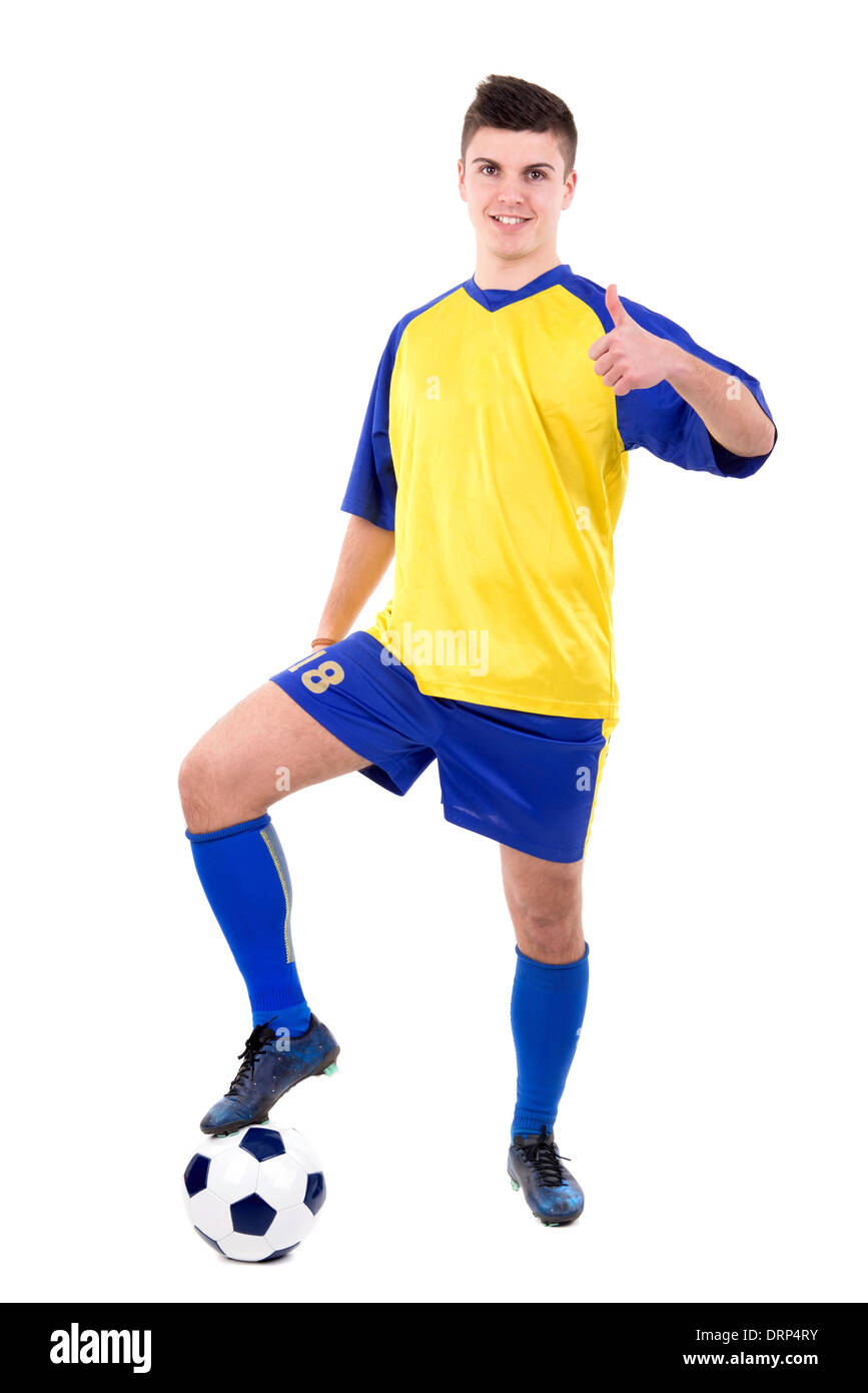 Football player with a ball isolated in white Stock Photo - Alamy