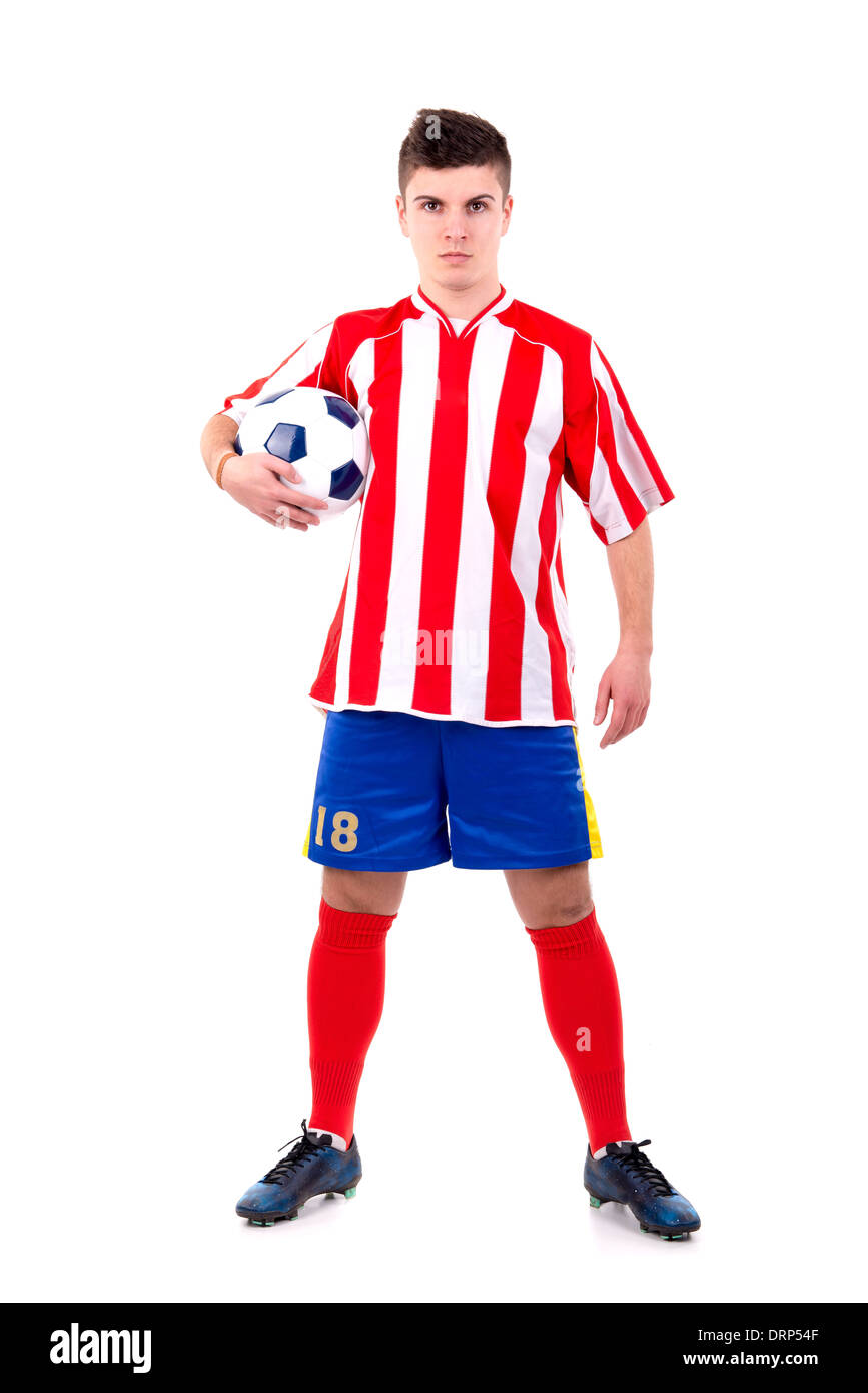 Football player with a ball isolated in white Stock Photo - Alamy