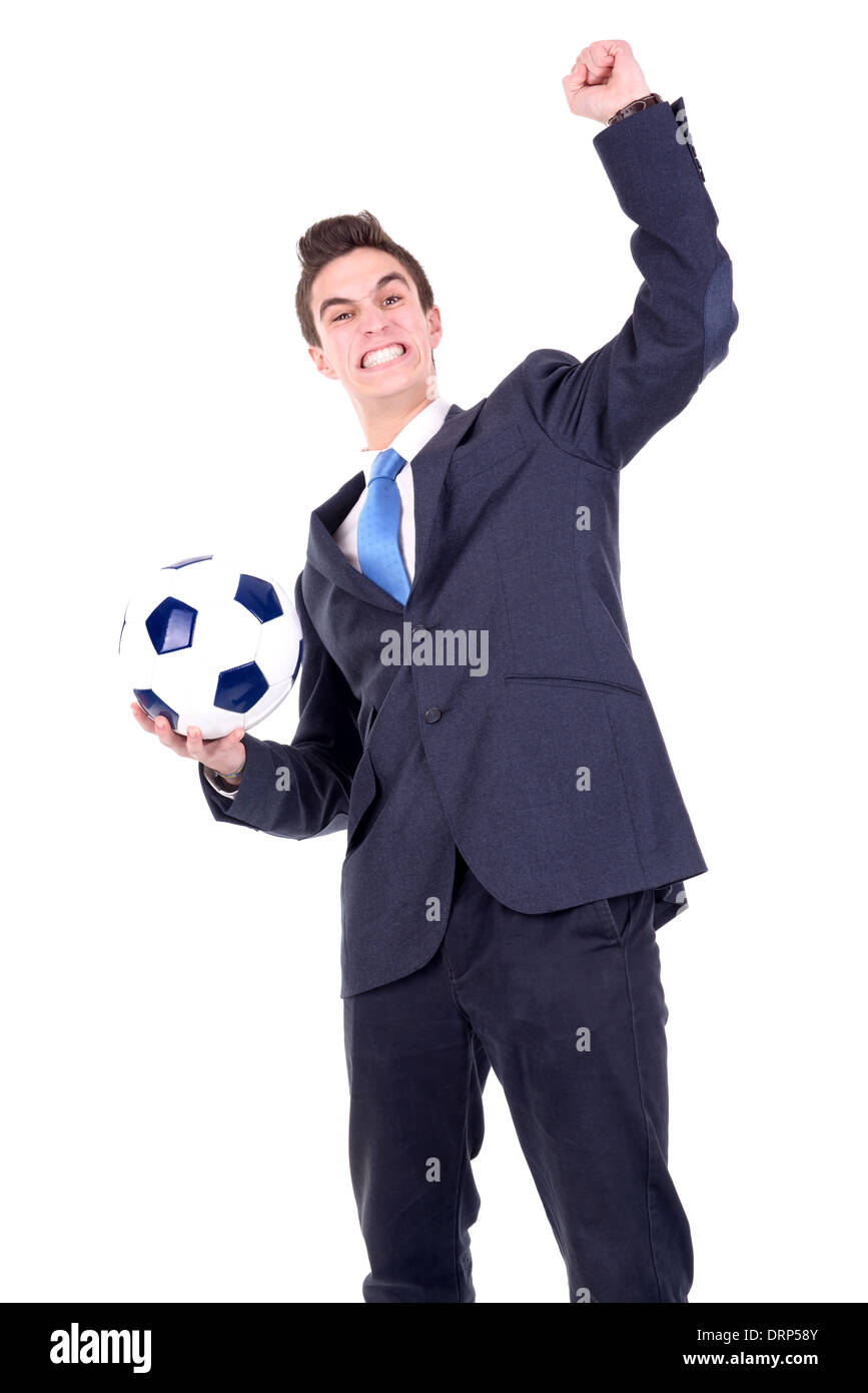 Happy businessman celebrating a goal isolated in white Stock Photo - Alamy