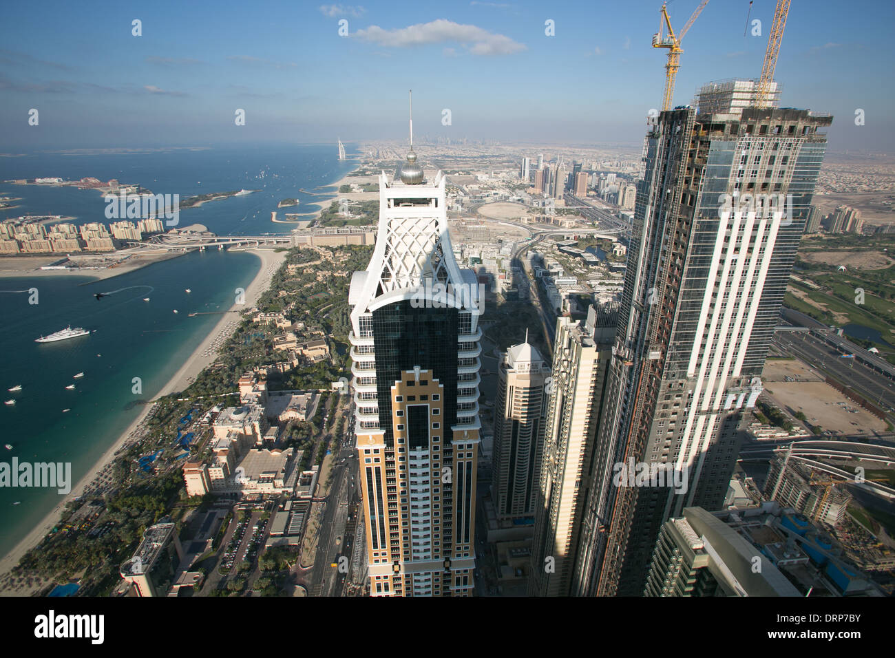 Aerial photo of Dubai in UAE showing tower blocks near the Marina Stock ...