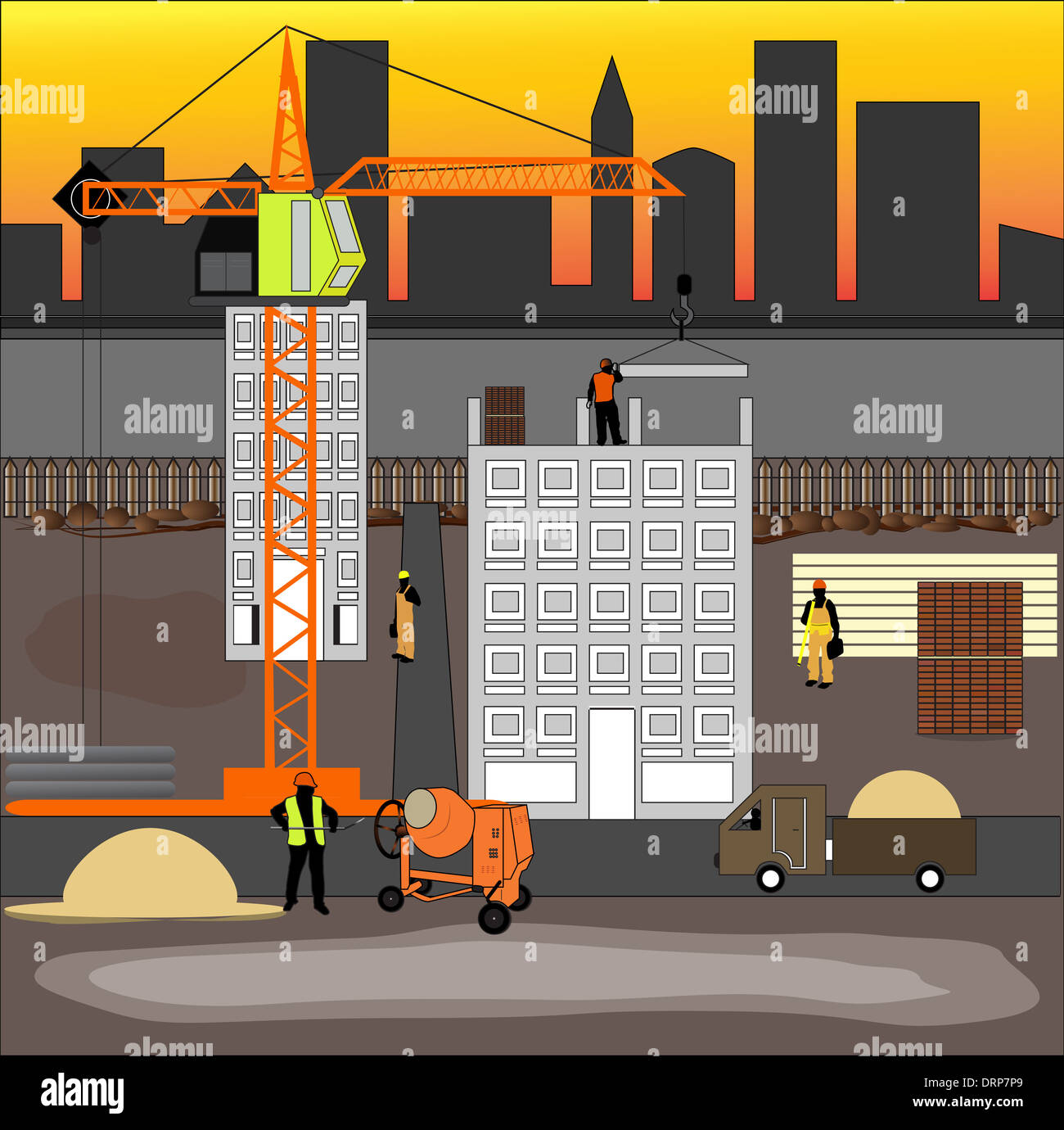 Vector illustration of house construction with elements of art and ...