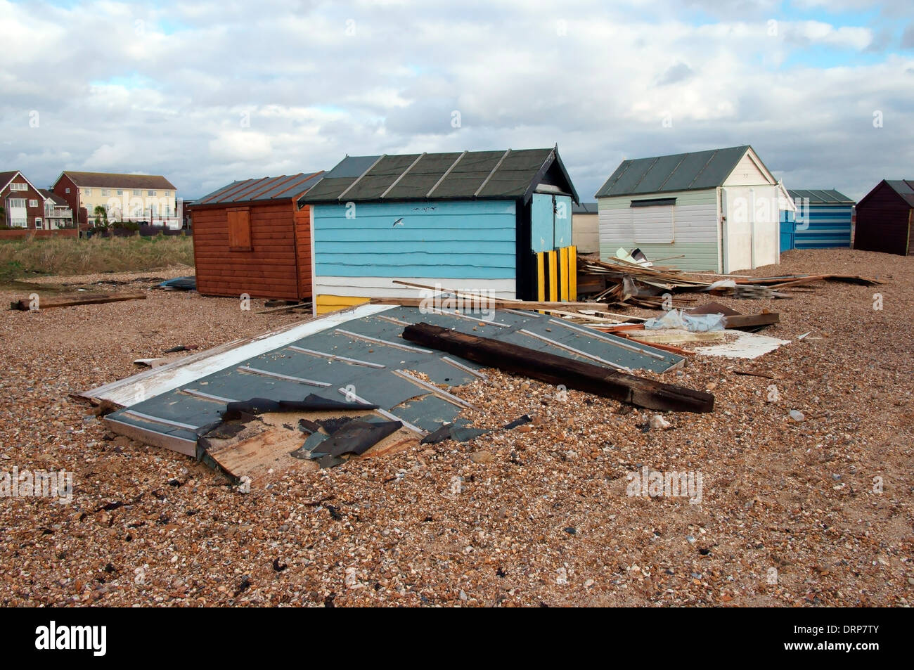 Damaged beach huts on Hayling Island following the storms of Christmas ...
