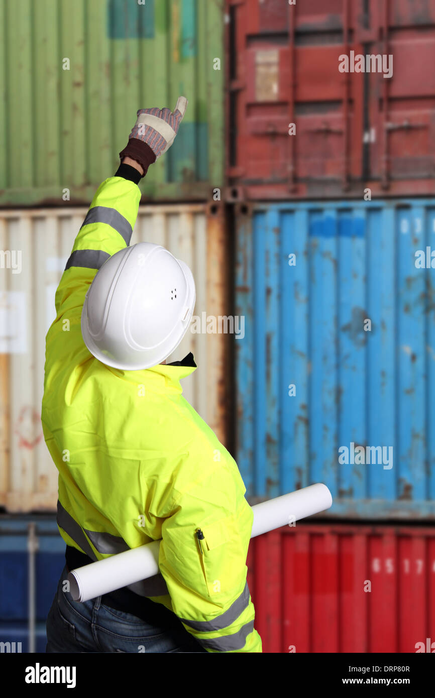 Worker on a Container Terminal Stock Photo - Alamy