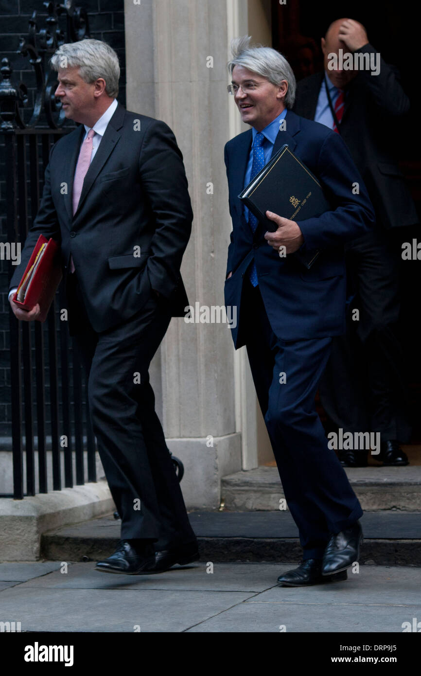 Chief Whip Andrew Mitchell (R) and Leader of the Commons Andrew Lansley ...