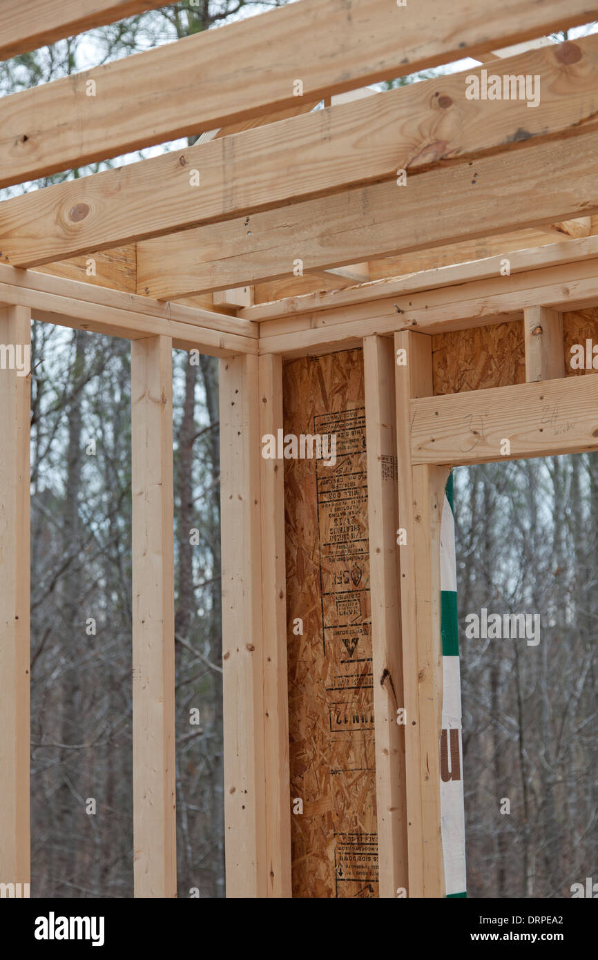New home construction wood framing details of a corner Stock Photo - Alamy