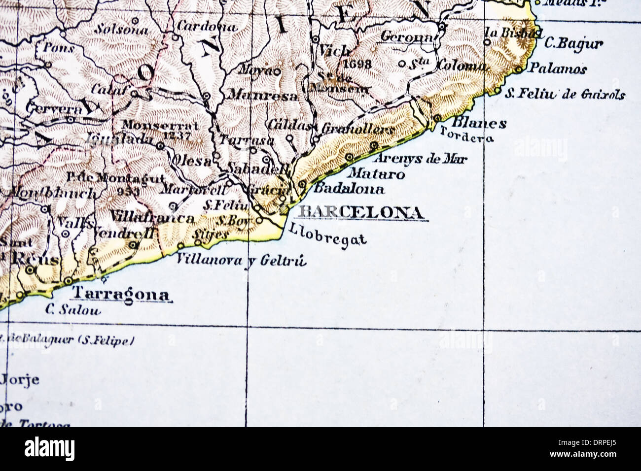 Ancient map of Barcelona. Handmade in 1881 Stock Photo - Alamy