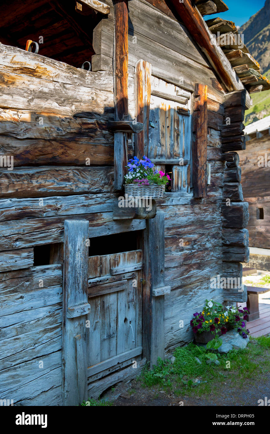 Traditional chalet in village of Zmutt in the Swiss Alps near Zermatt ...