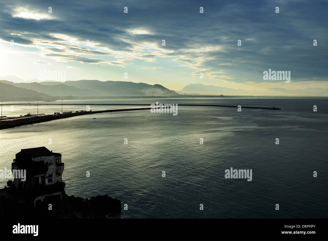 piers on entrance to the port of Salerno, Campania, Italy Stock Photo ...