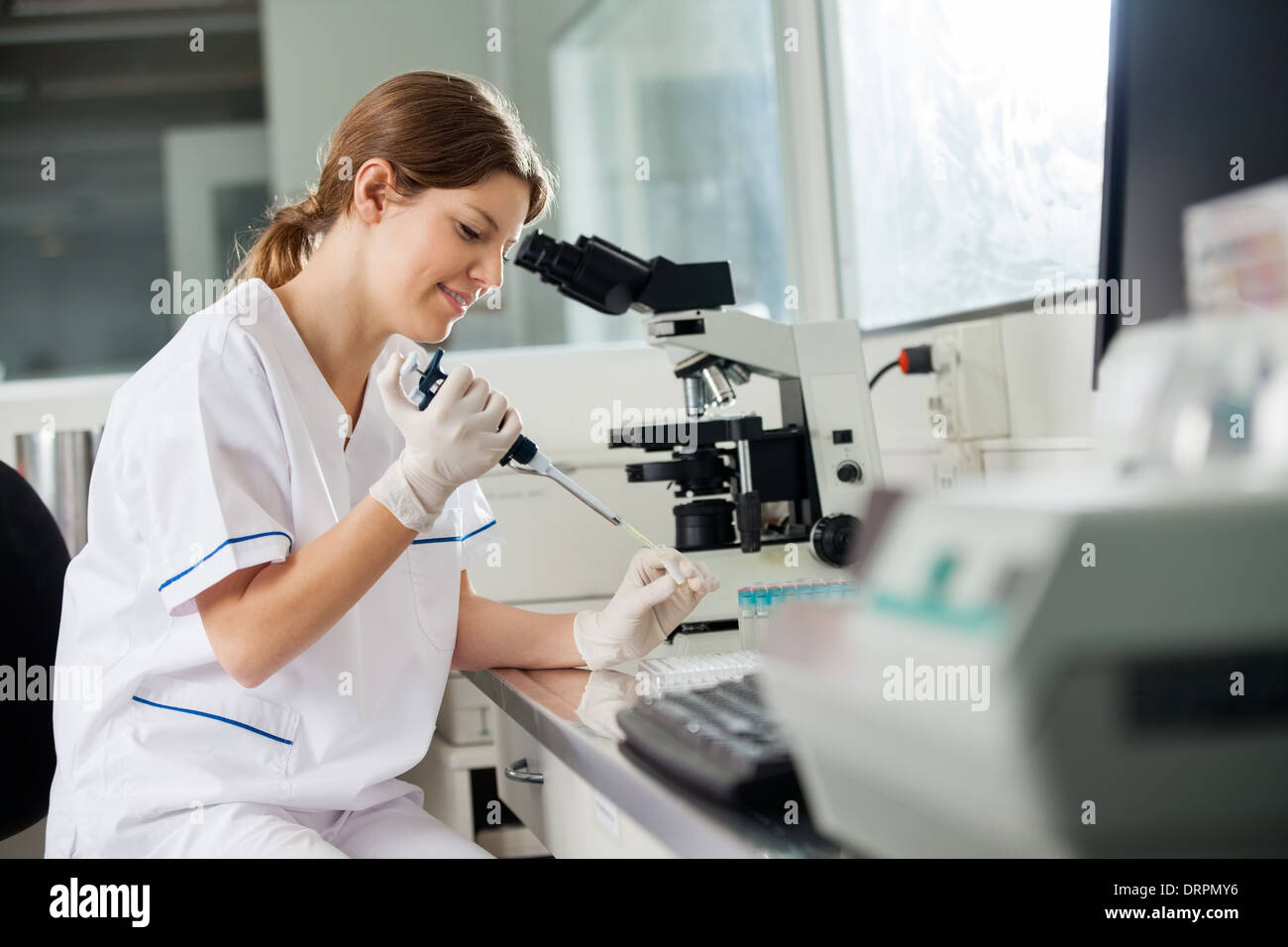Researcher Using Pipette In Laboratory Stock Photo - Alamy