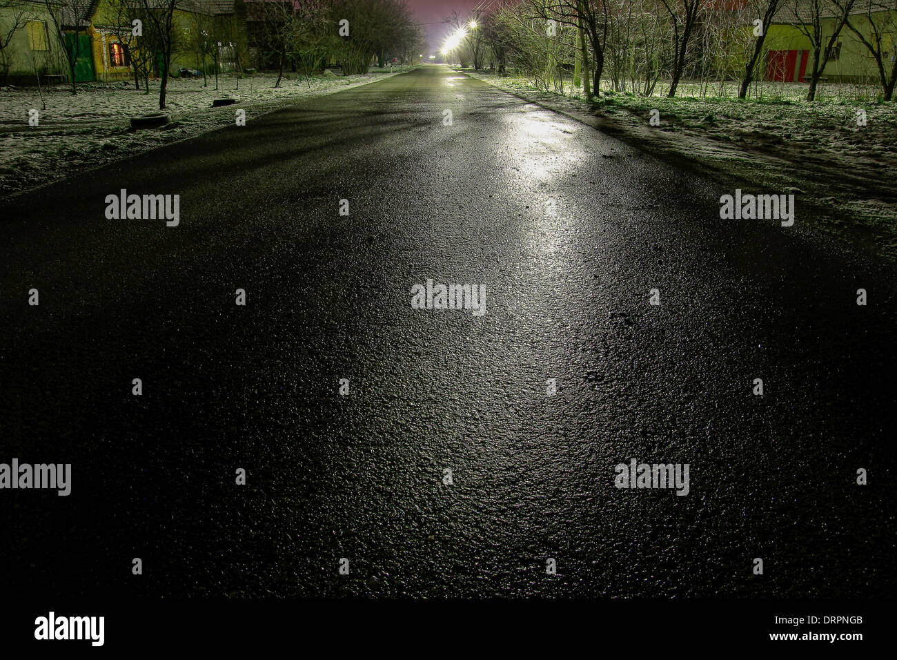 village street at cold winter night under lights Stock Photo - Alamy