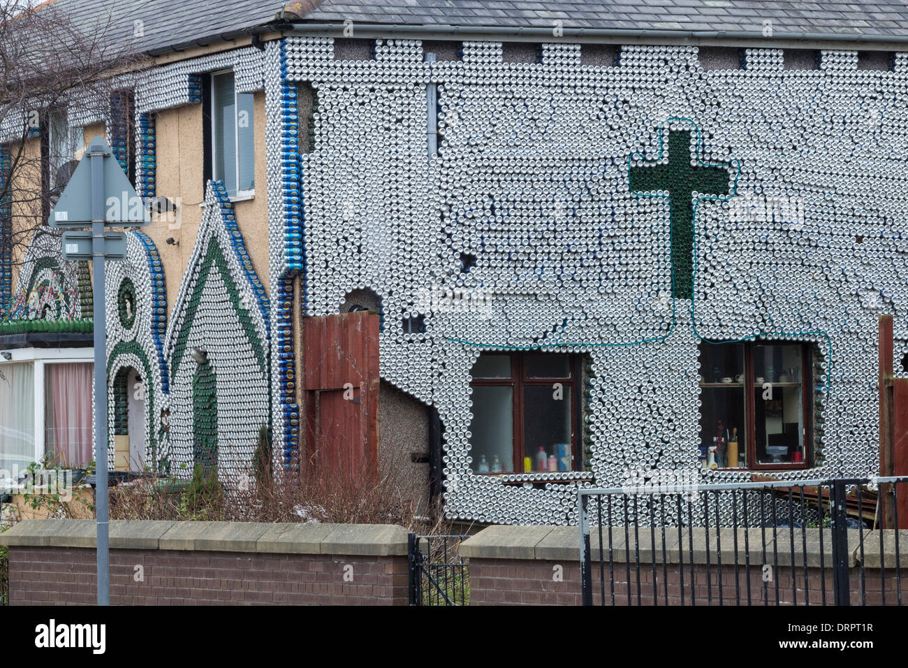 House decorated with Beer cans in Hartlepool, nort east England, UK ...