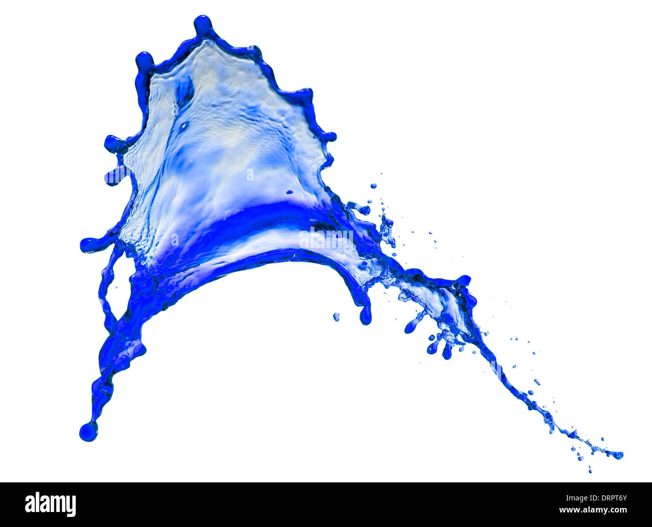 Flying splash blue liquid on a white background Stock Photo - Alamy
