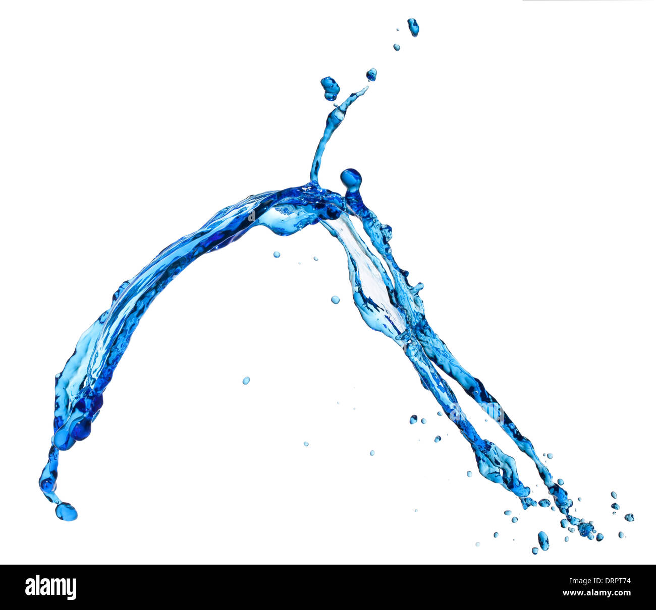 Flying splash blue liquid on a white background Stock Photo - Alamy