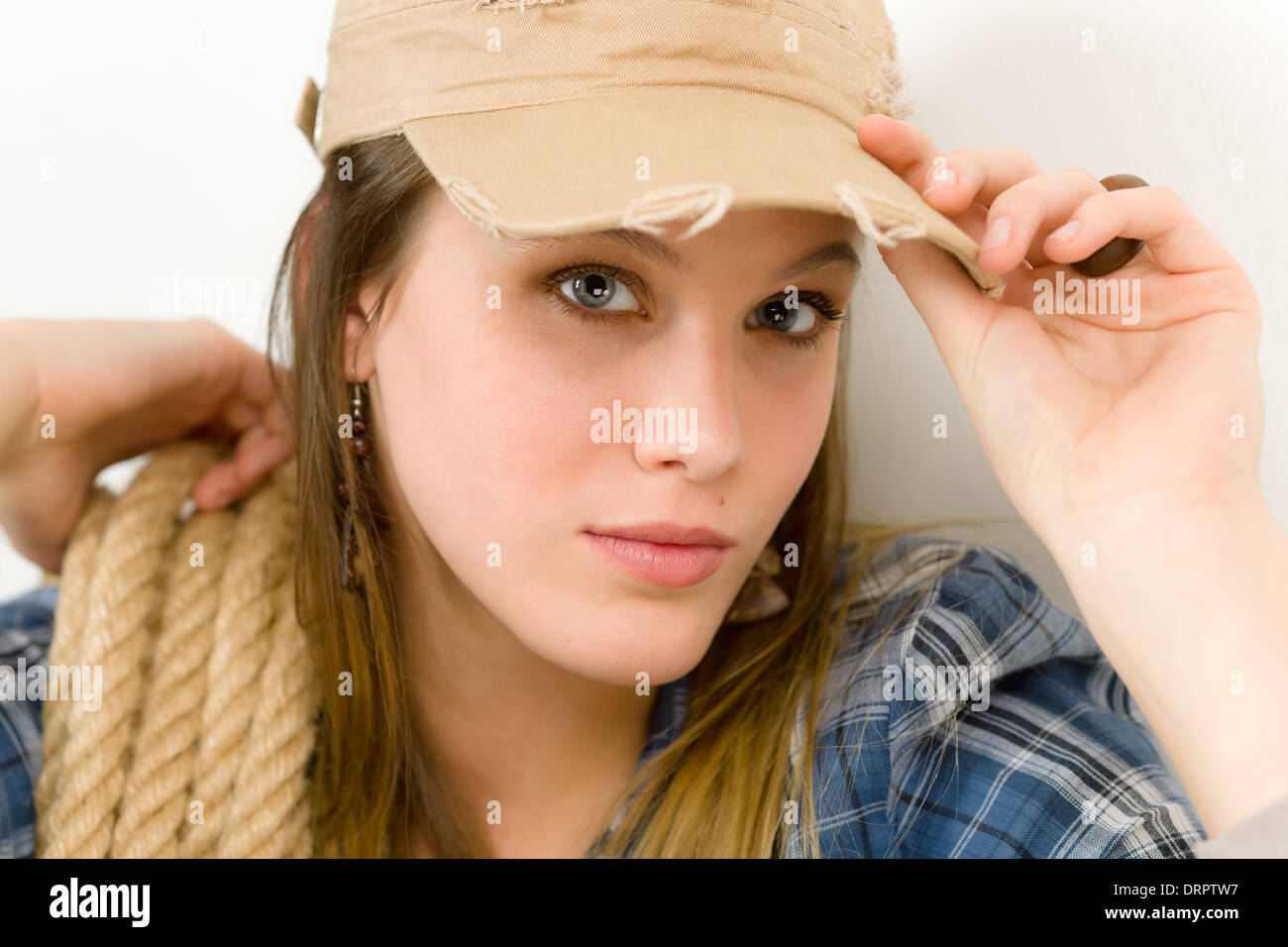 Fashion model - young woman country style Stock Photo - Alamy