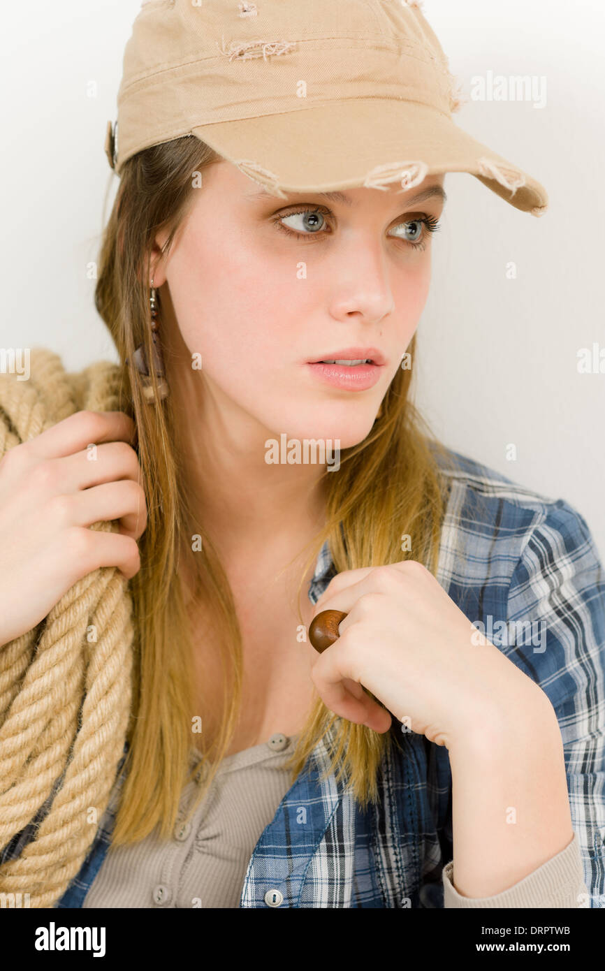 Fashion model - young woman country style Stock Photo - Alamy