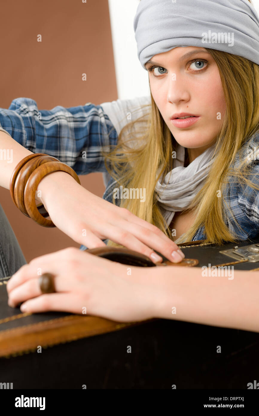 Fashion model - young woman country style Stock Photo - Alamy
