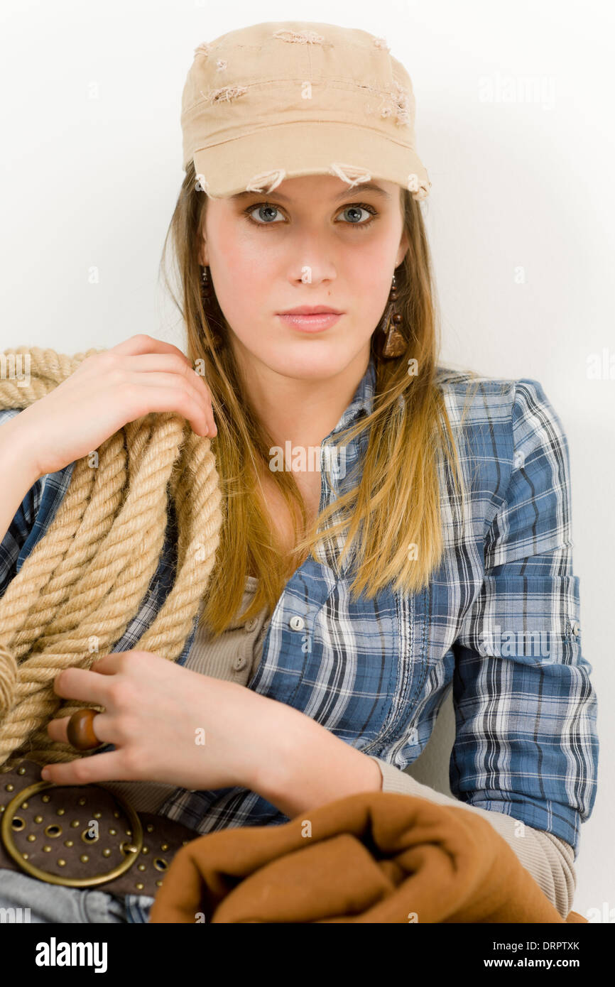 Fashion model - young woman country style Stock Photo - Alamy