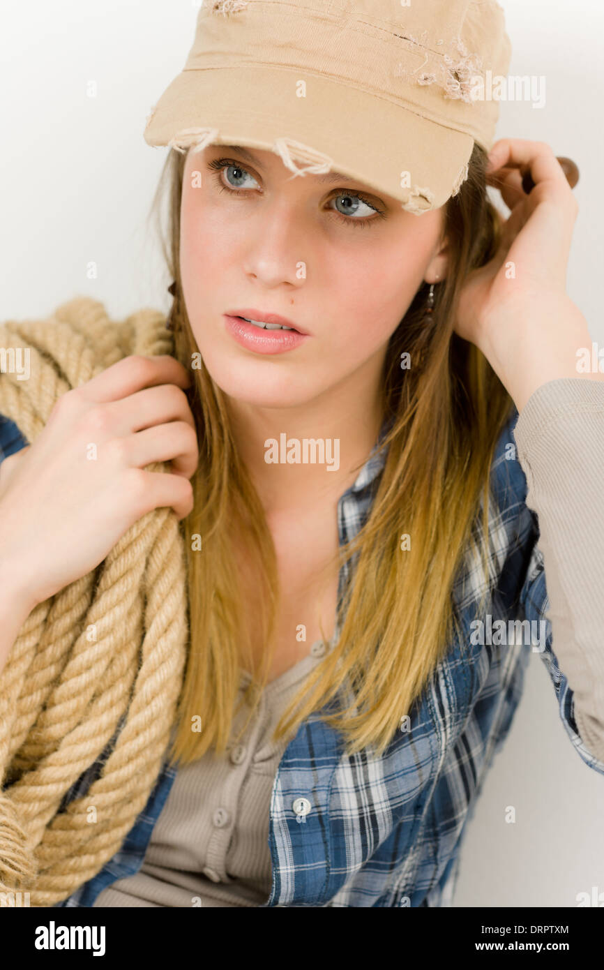 Fashion model - young woman country style Stock Photo - Alamy