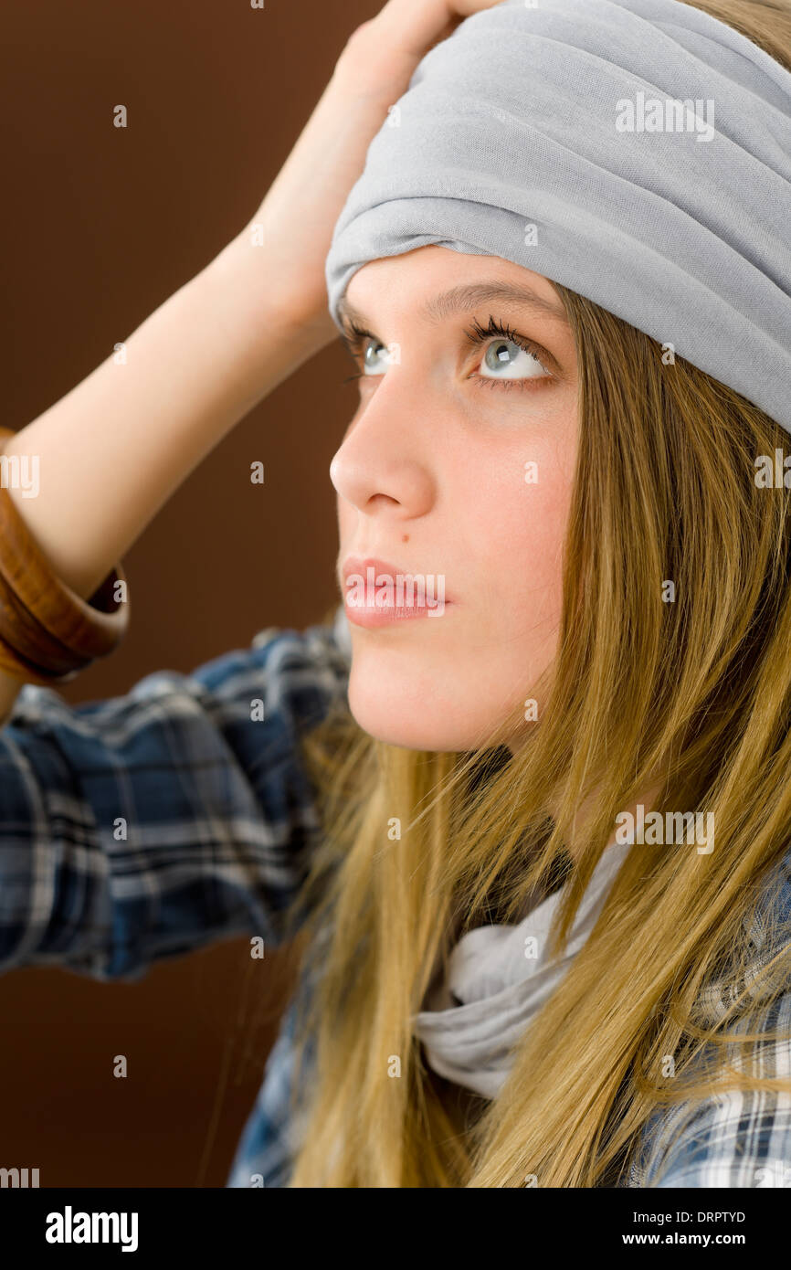 Fashion model - young woman country style Stock Photo - Alamy