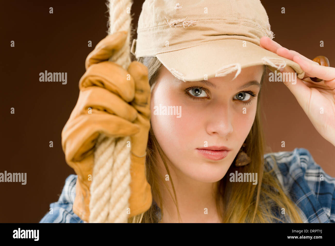 Fashion model - young woman country style Stock Photo - Alamy
