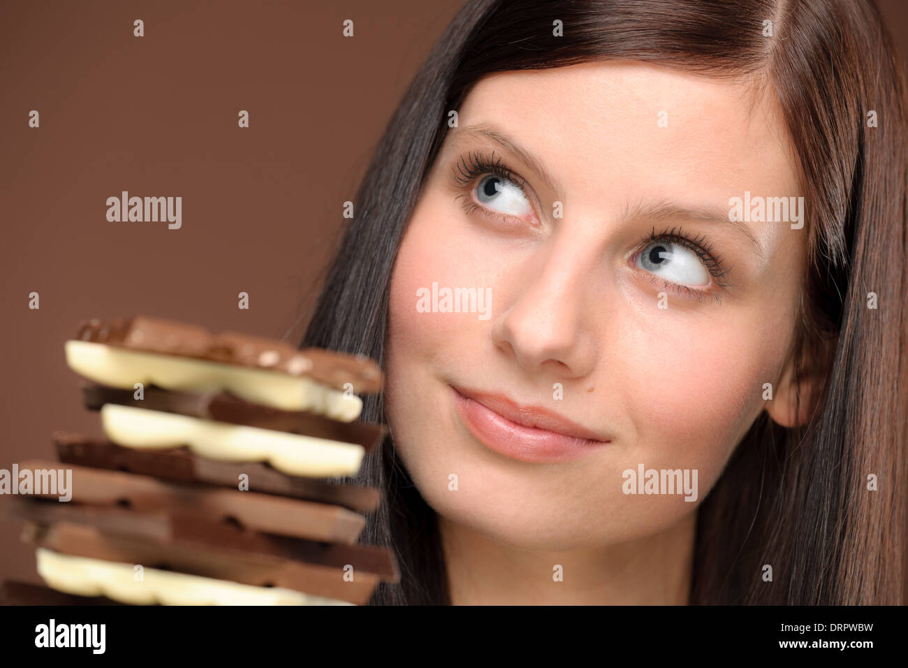 Chocolate - portrait young healthy woman Stock Photo - Alamy