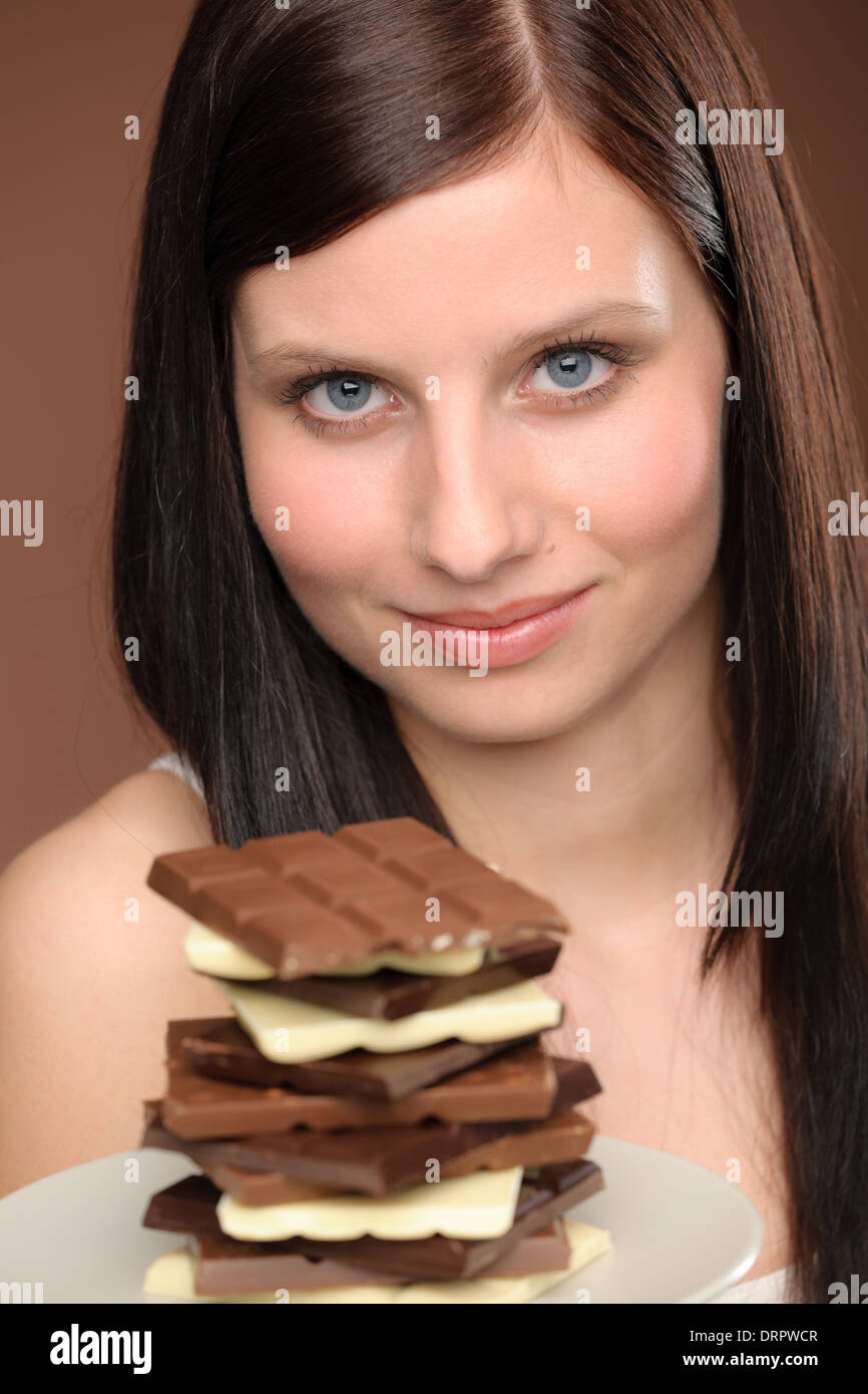 Chocolate - portrait young woman desire Stock Photo - Alamy