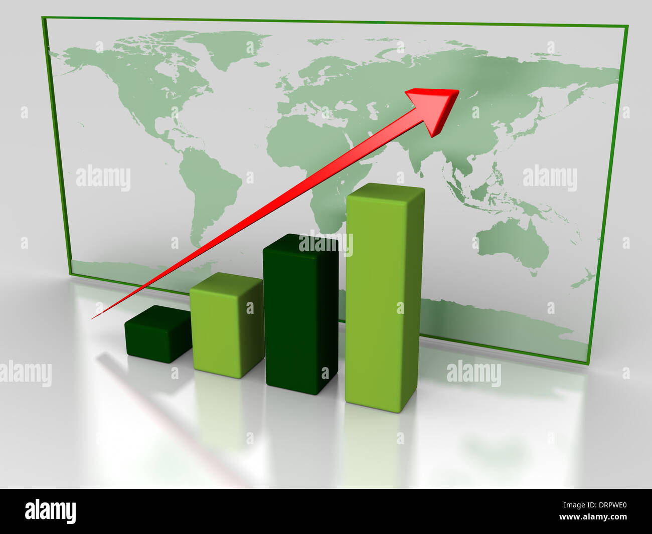 Green growth chart with world map in the background Stock Photo - Alamy