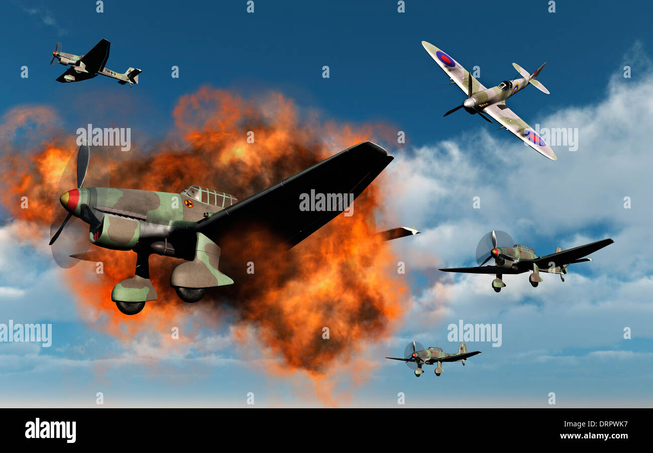 An RAF Spitfire Attacking German Stukas..1 Stock Photo - Alamy