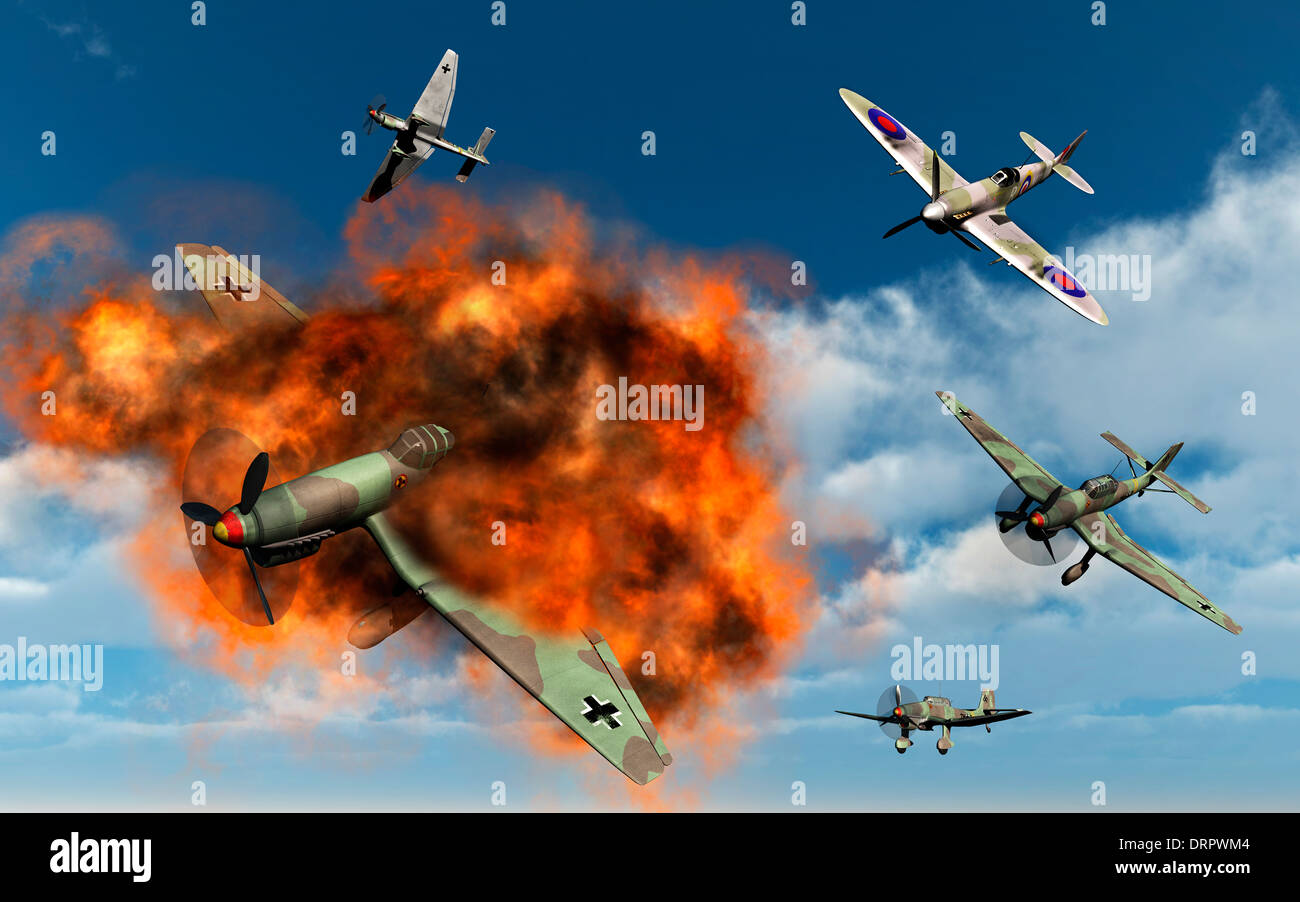 An RAF Spitfire Attacking German Stukas..2 Stock Photo - Alamy