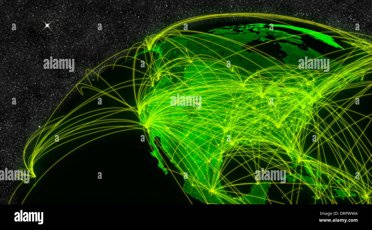 North america map air routes hi-res stock photography and images - Alamy