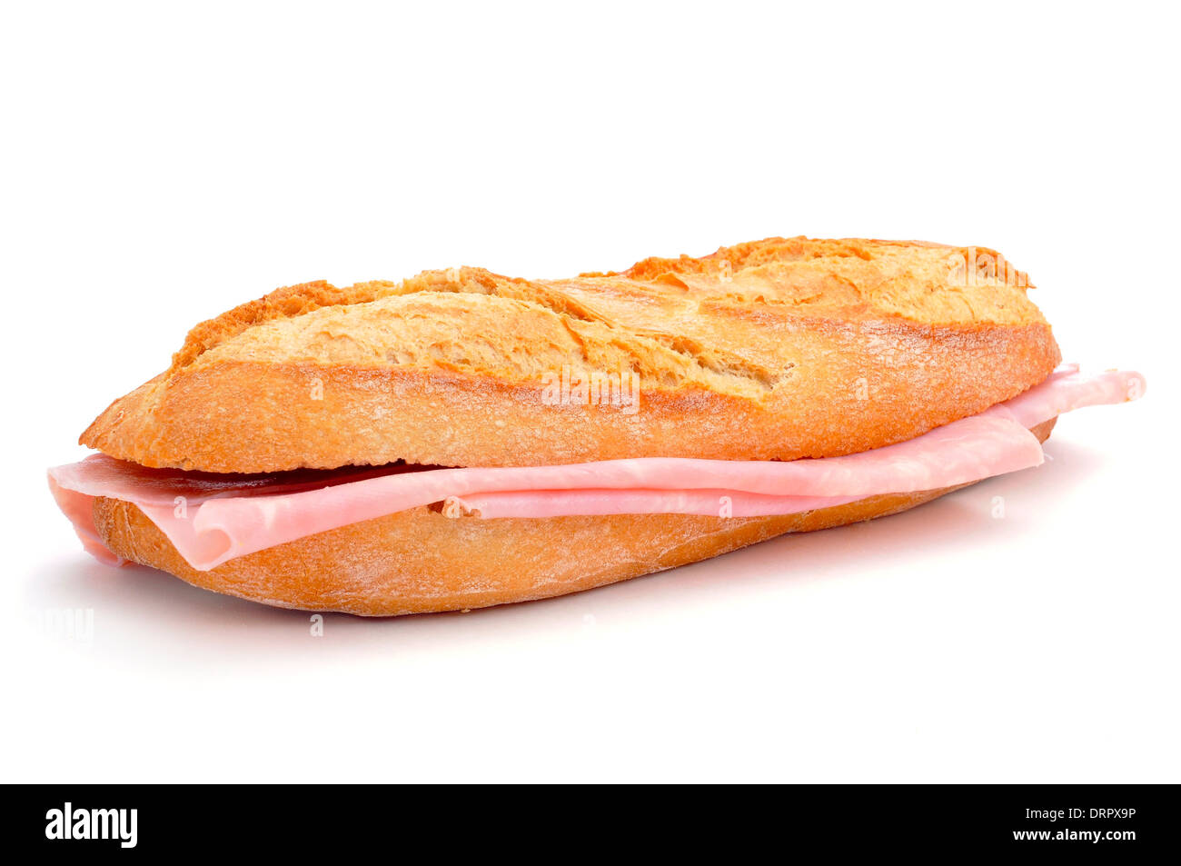 closeup of a spanish bocadillo de jamon de york, a ham sandwich, on a ...